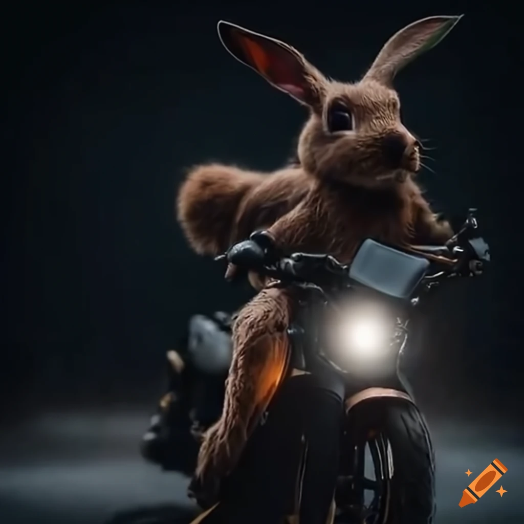 Badass rabbit riding a motorbike on Craiyon