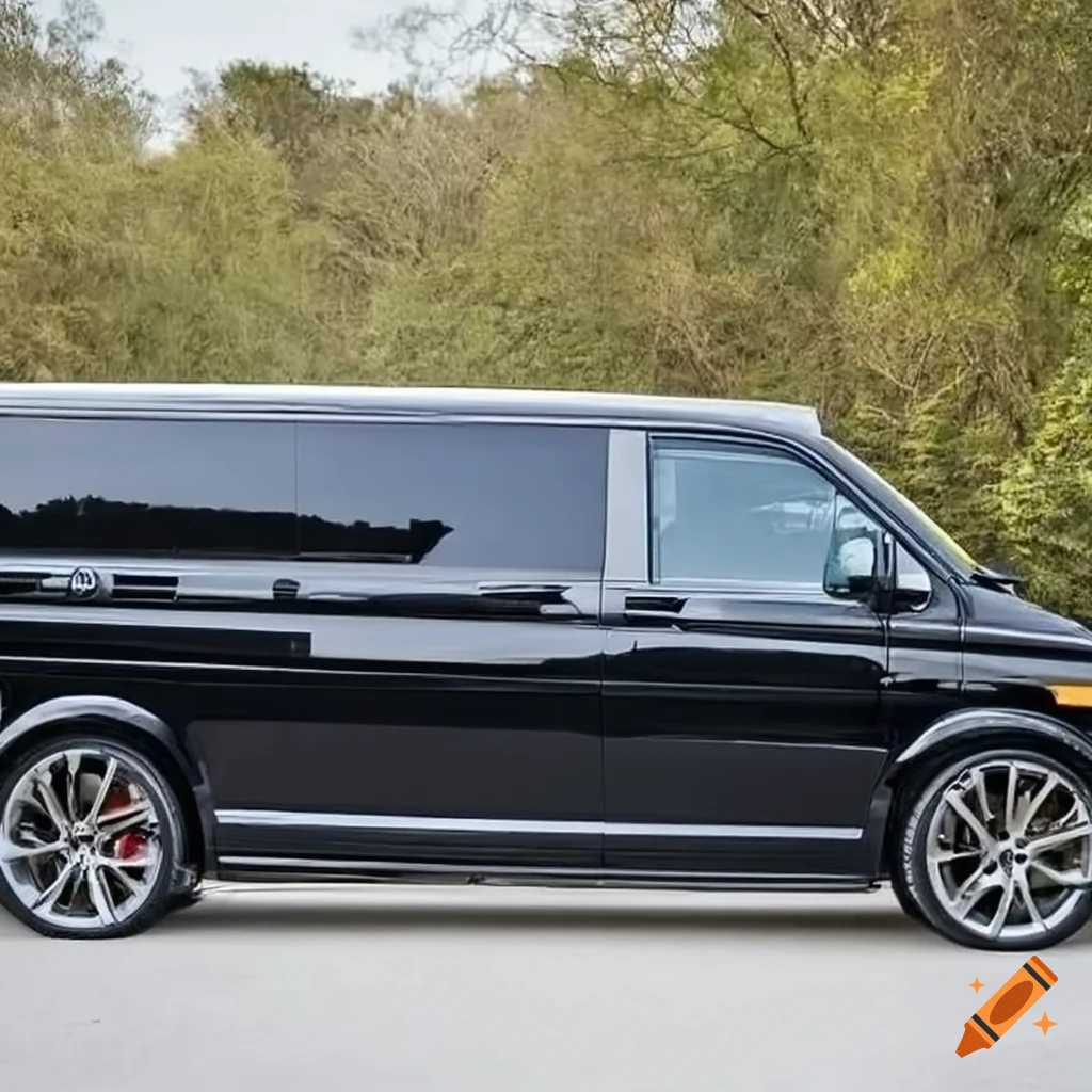 Dark black VW T5 transporter on a white background on Craiyon