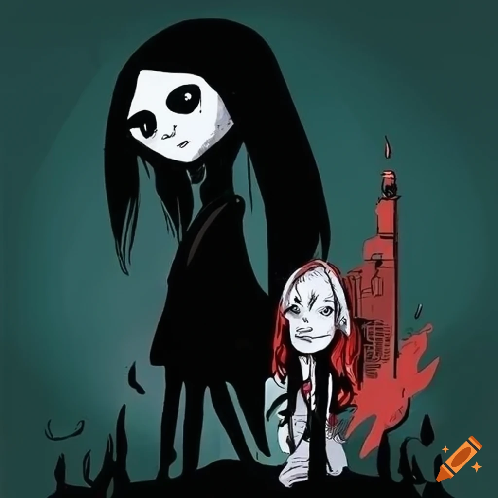 Mysterious character emily the strange in a children's comic style by ...