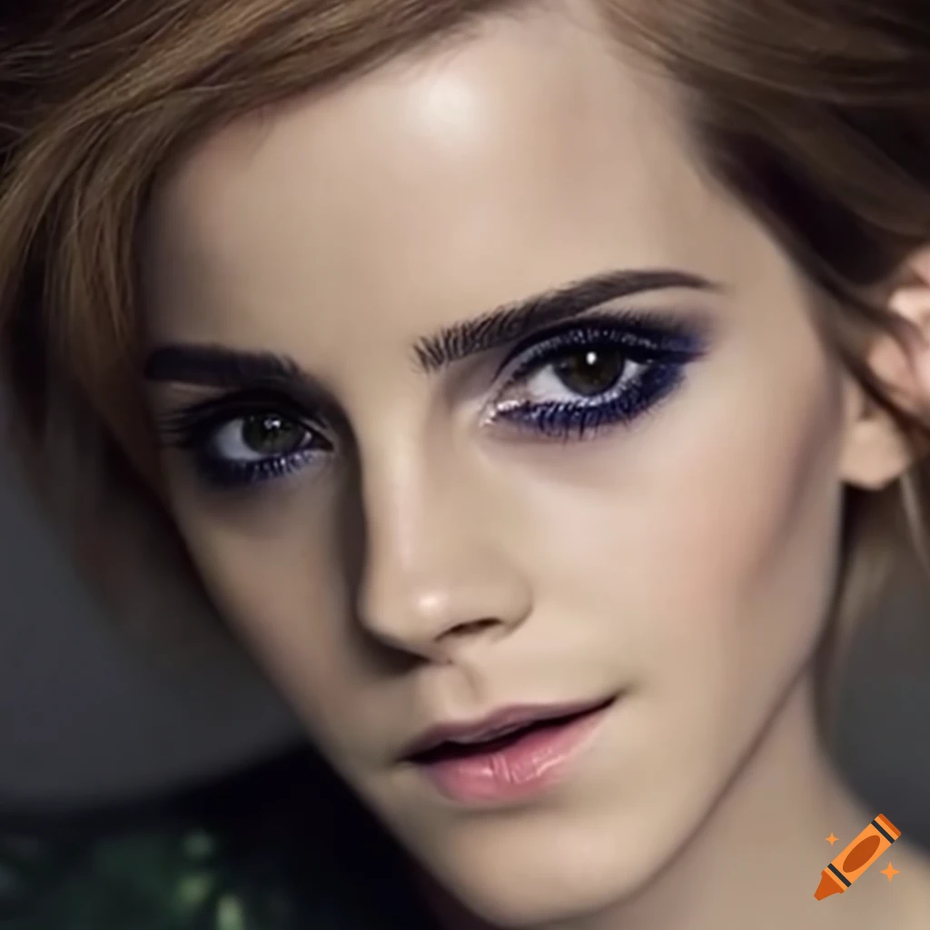 Close-up of mesmerizing green eyes with smoky eye makeup on Craiyon