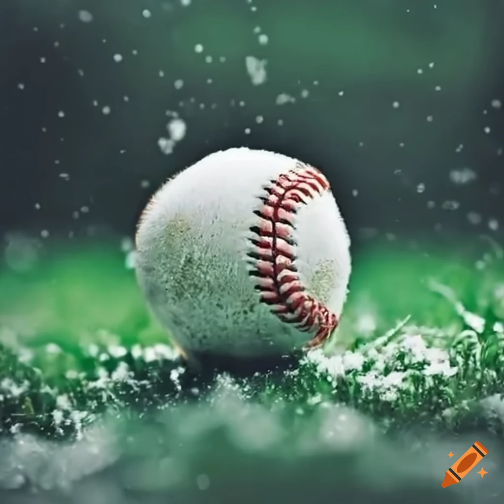 Baseball on green grass with melted snow on Craiyon