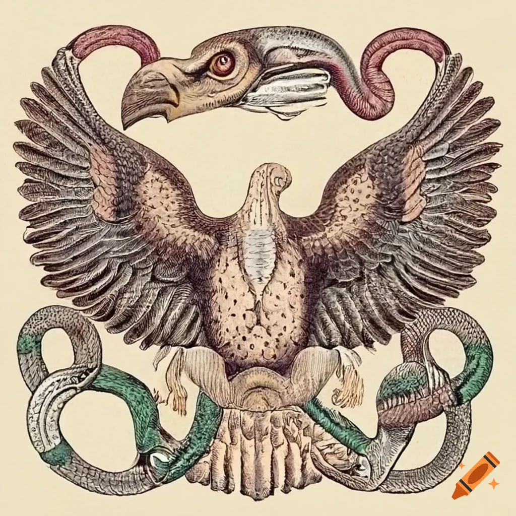Vintage anatomical study of eagle holding a snake in its mouth on Craiyon