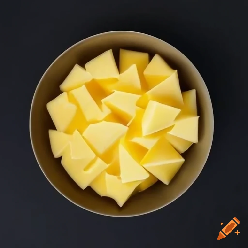 Pyramid-shaped cheese slices in a bowl on Craiyon