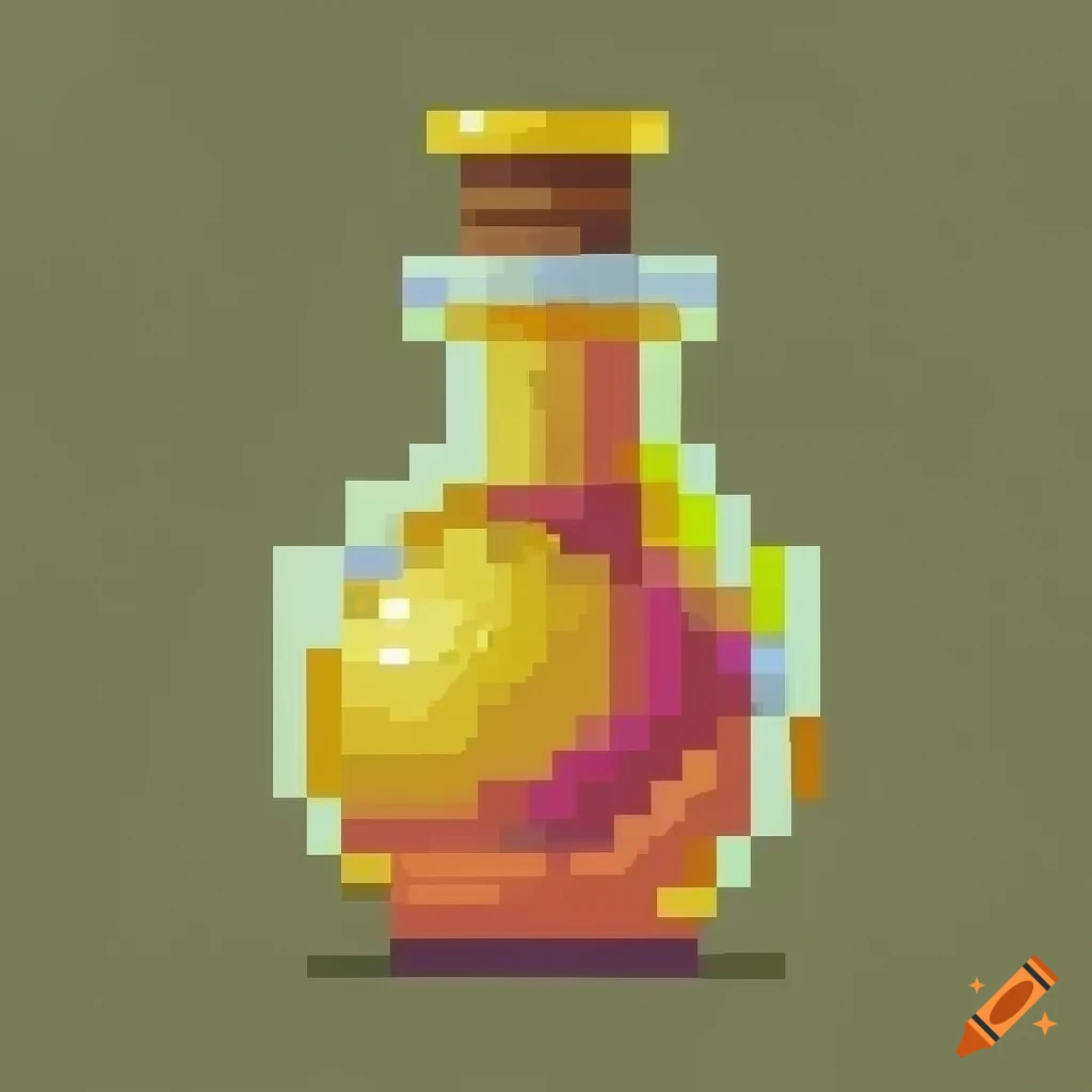 Pixel art of a yellow potion on Craiyon
