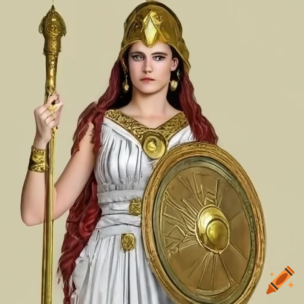 Greek goddess Athena depicted as a real woman in ancient armor on Craiyon