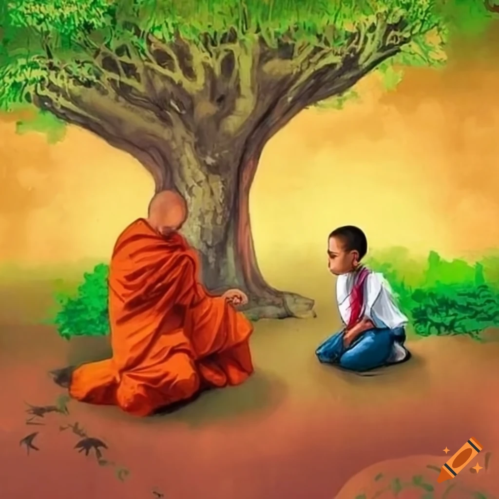 Monk and student meditating under a tree on Craiyon
