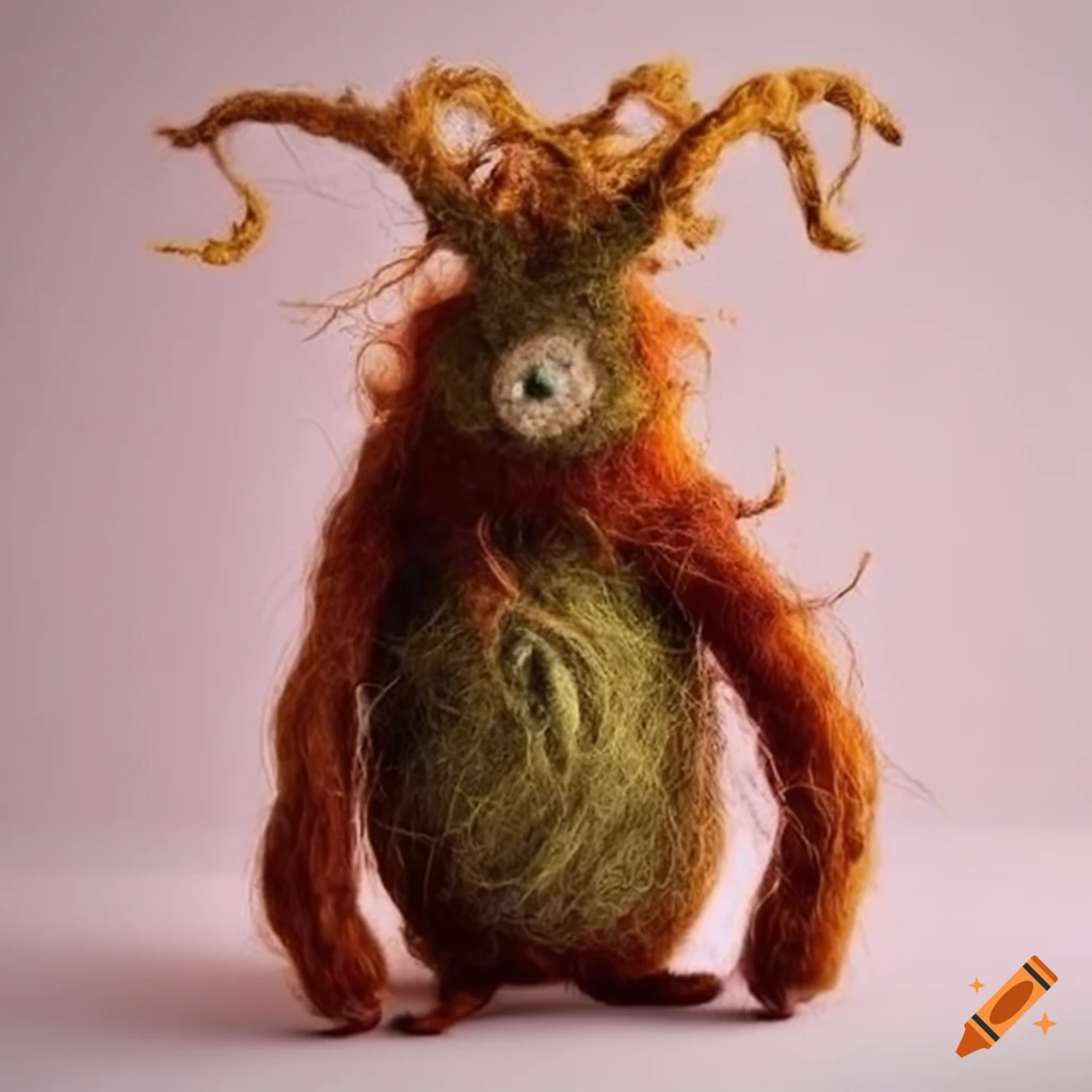 Creatures made of felted wool in intricate clothing designs on Craiyon