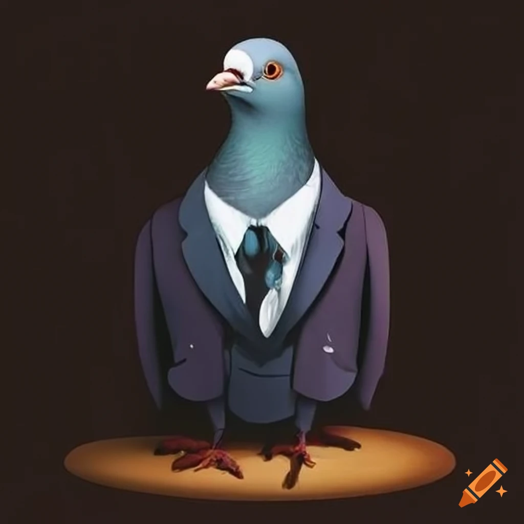 Pigeon wearing a suit on Craiyon