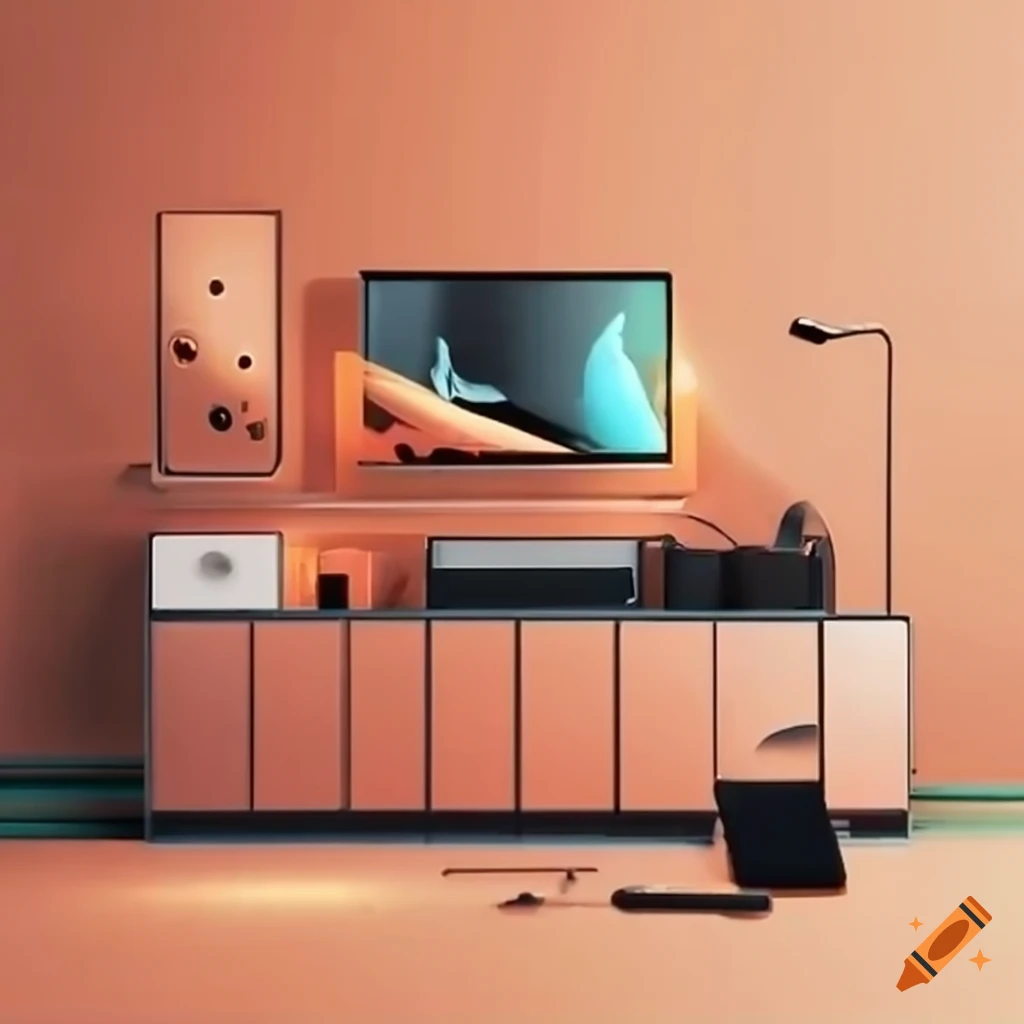 Modern living room setup with Chromecast connected to TV on Craiyon