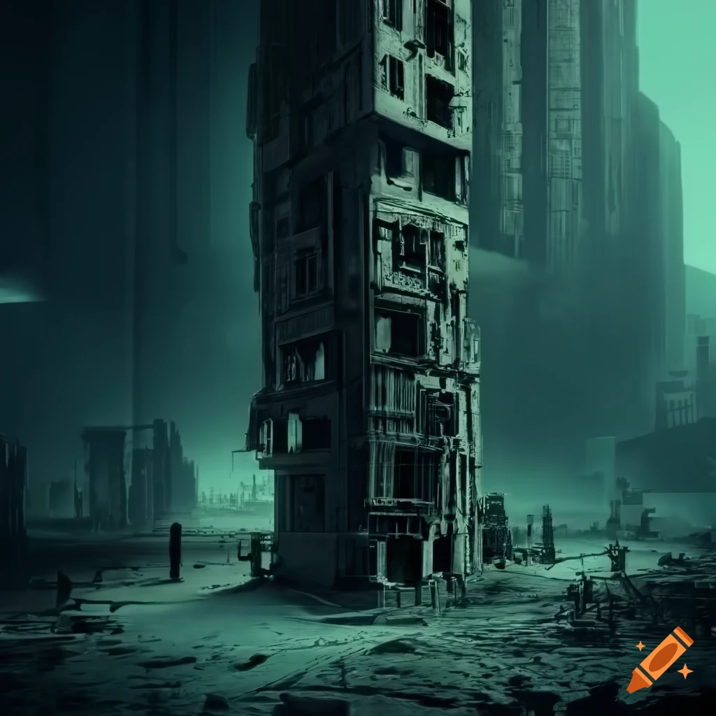 Futuristic post-apocalyptic scene with detailed texturing under a sunny ...