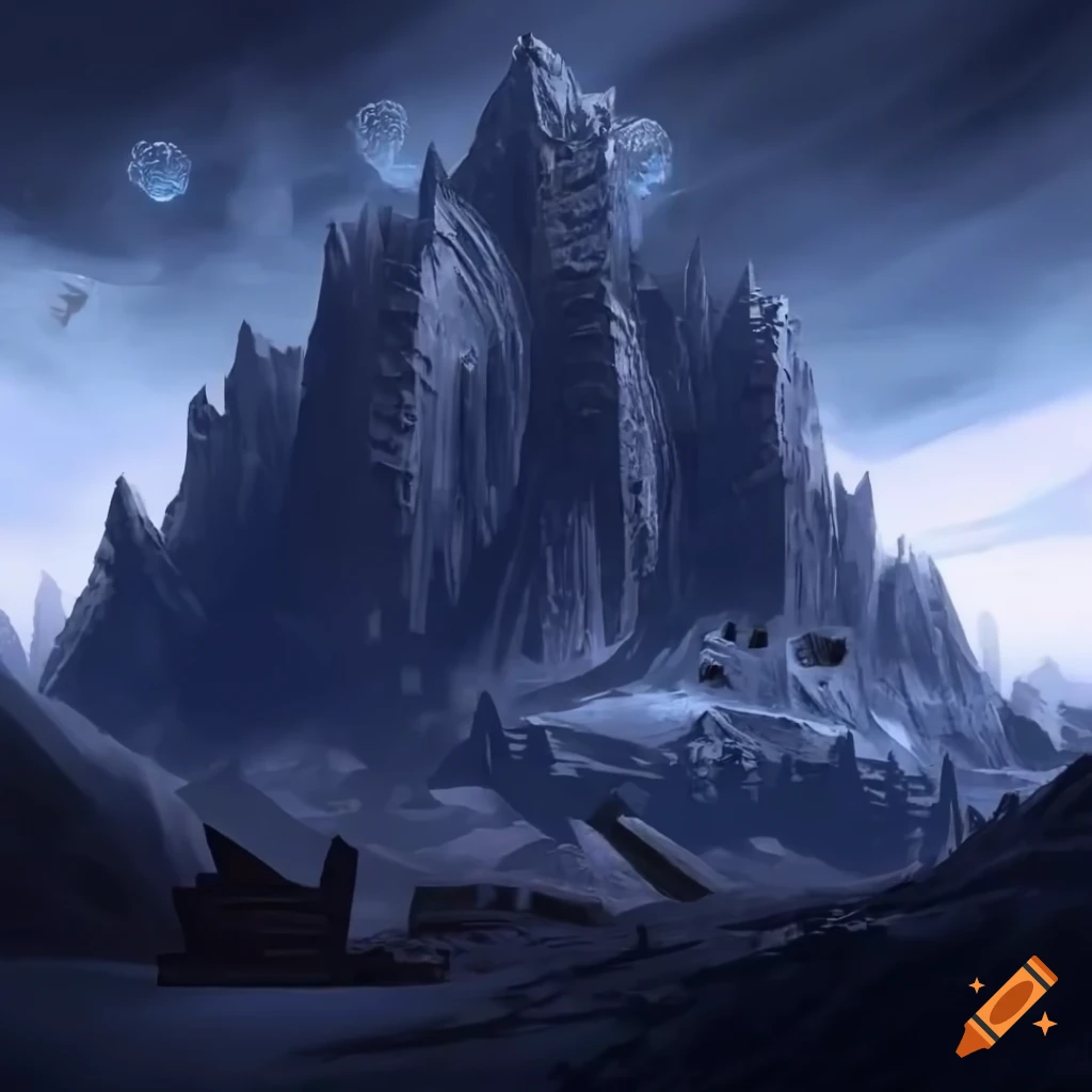 Ancient fantasy mining city in the snowy mountain with working-class ...