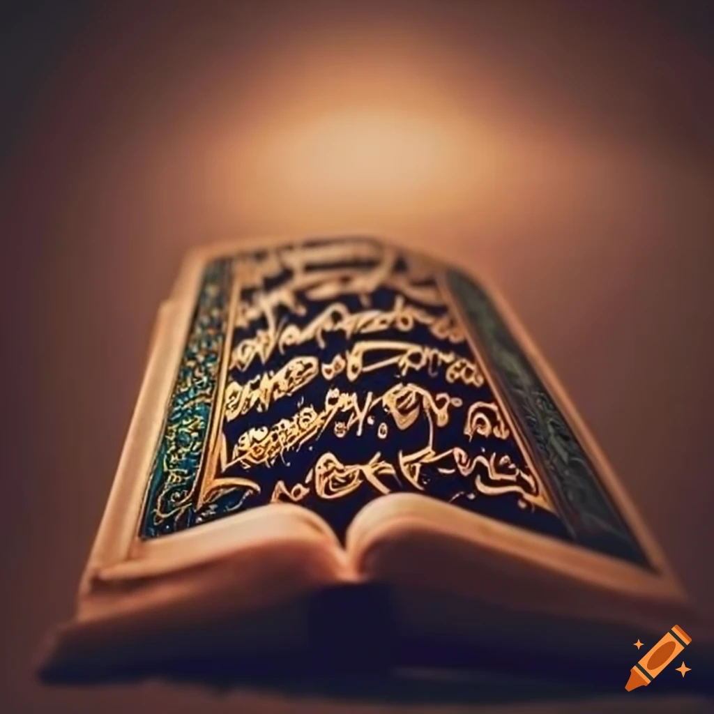 Close-up of illuminated ancient Quranic text on Craiyon