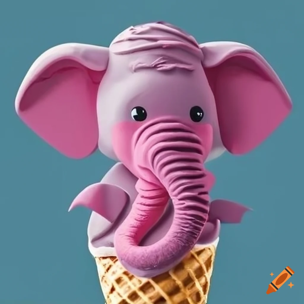 Pink elephant on ice cream cone on Craiyon