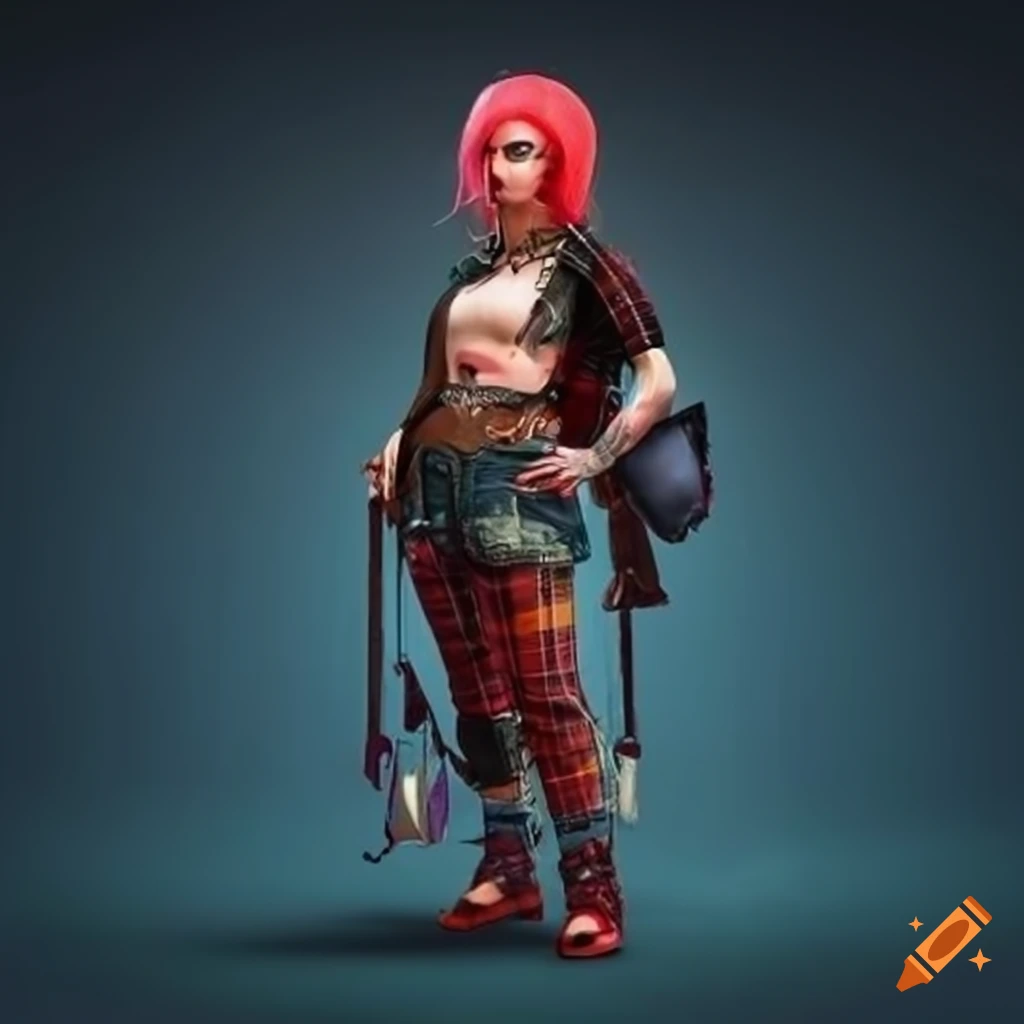 Redneck punk female character in rural rebellion meets punk attitude attire on Craiyon