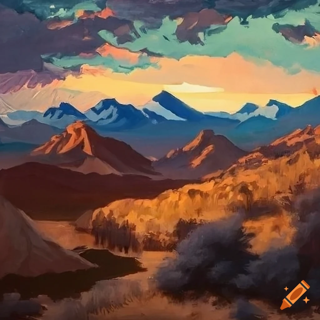 Western sky with mountains in mark maggiori style on Craiyon