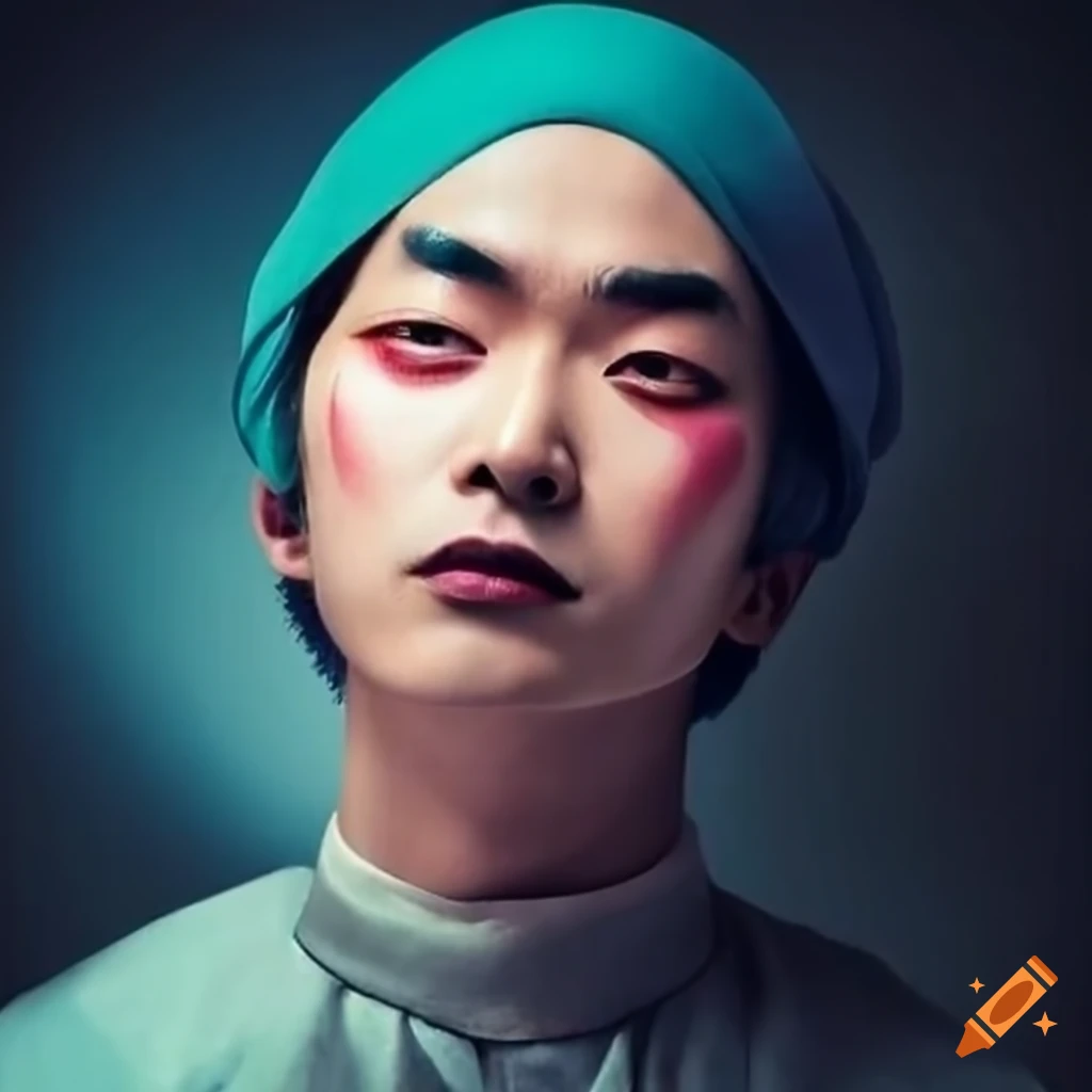 Japanese man in muslim attire with makeup on Craiyon