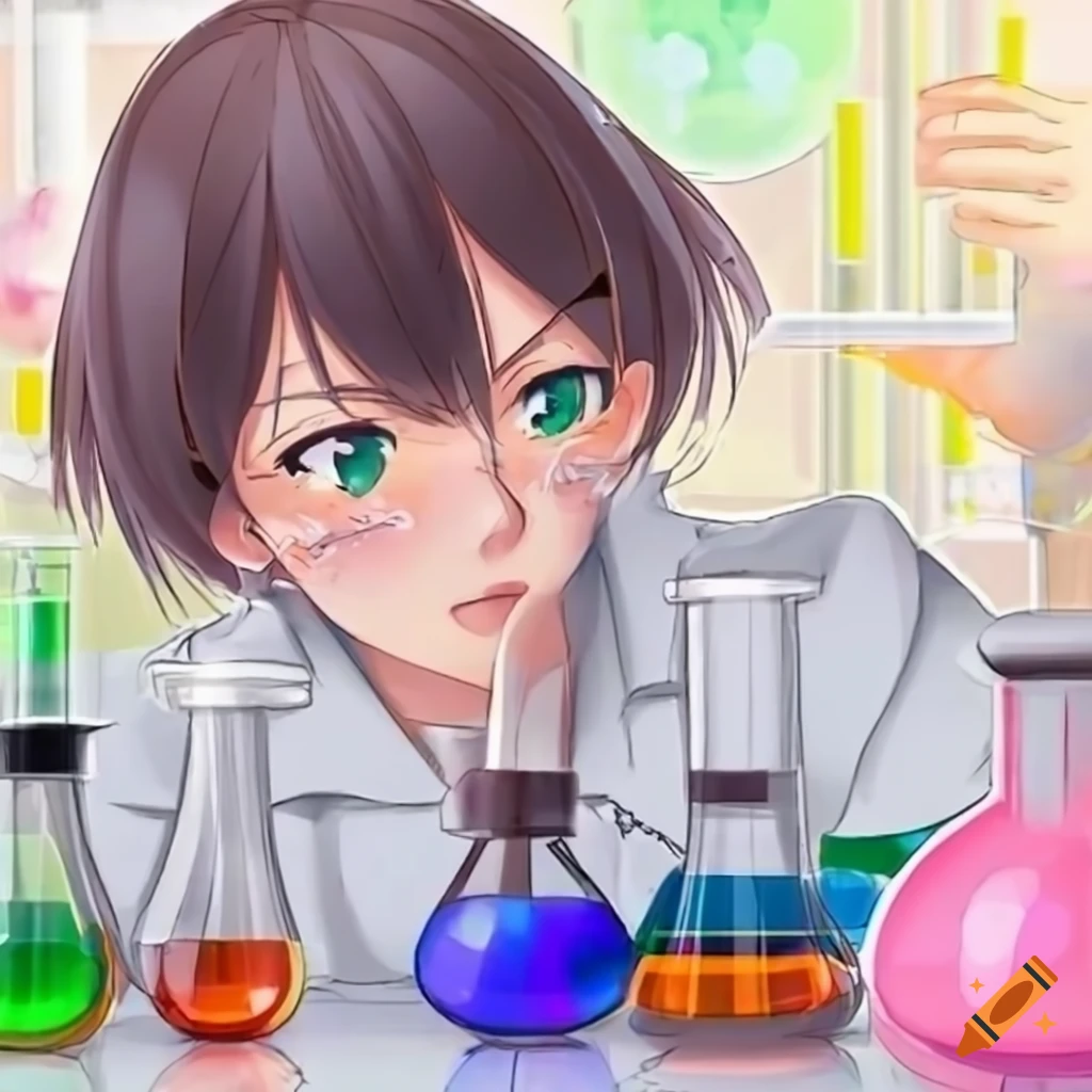 Anime student in a chemistry lab on Craiyon