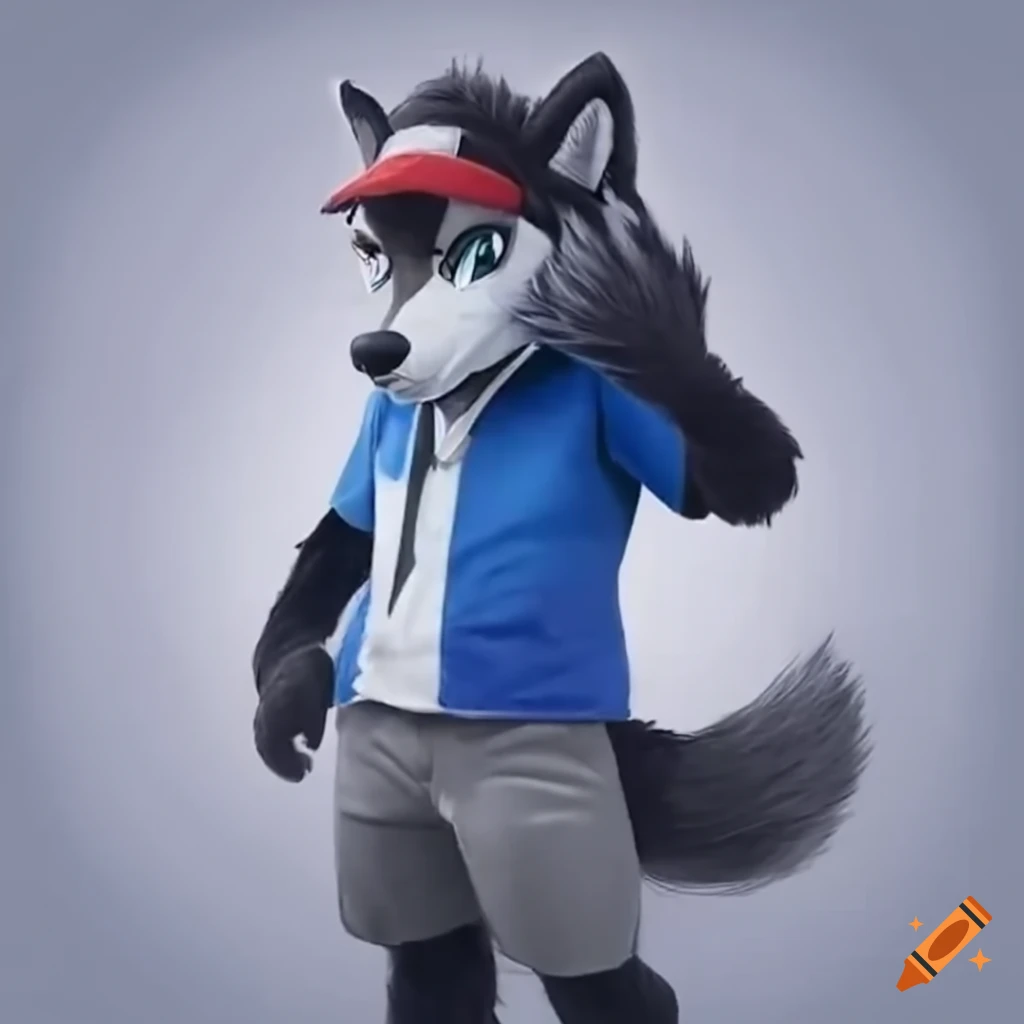 Anime character in anthro wolf fursuit cosplay with manga style pose on ...