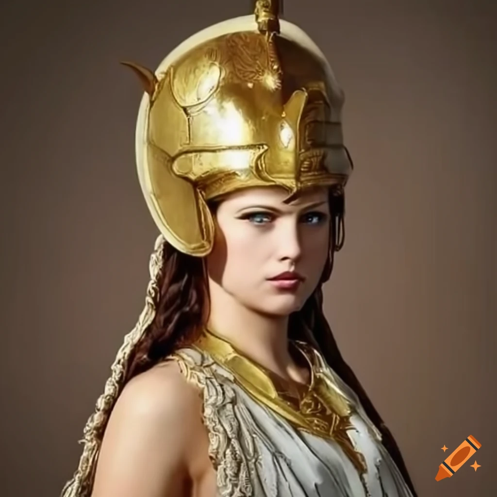 Greek goddess athena depicted as a real woman in ancient armor on Craiyon