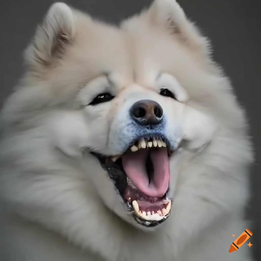 Angry samoyed dog snarling on Craiyon