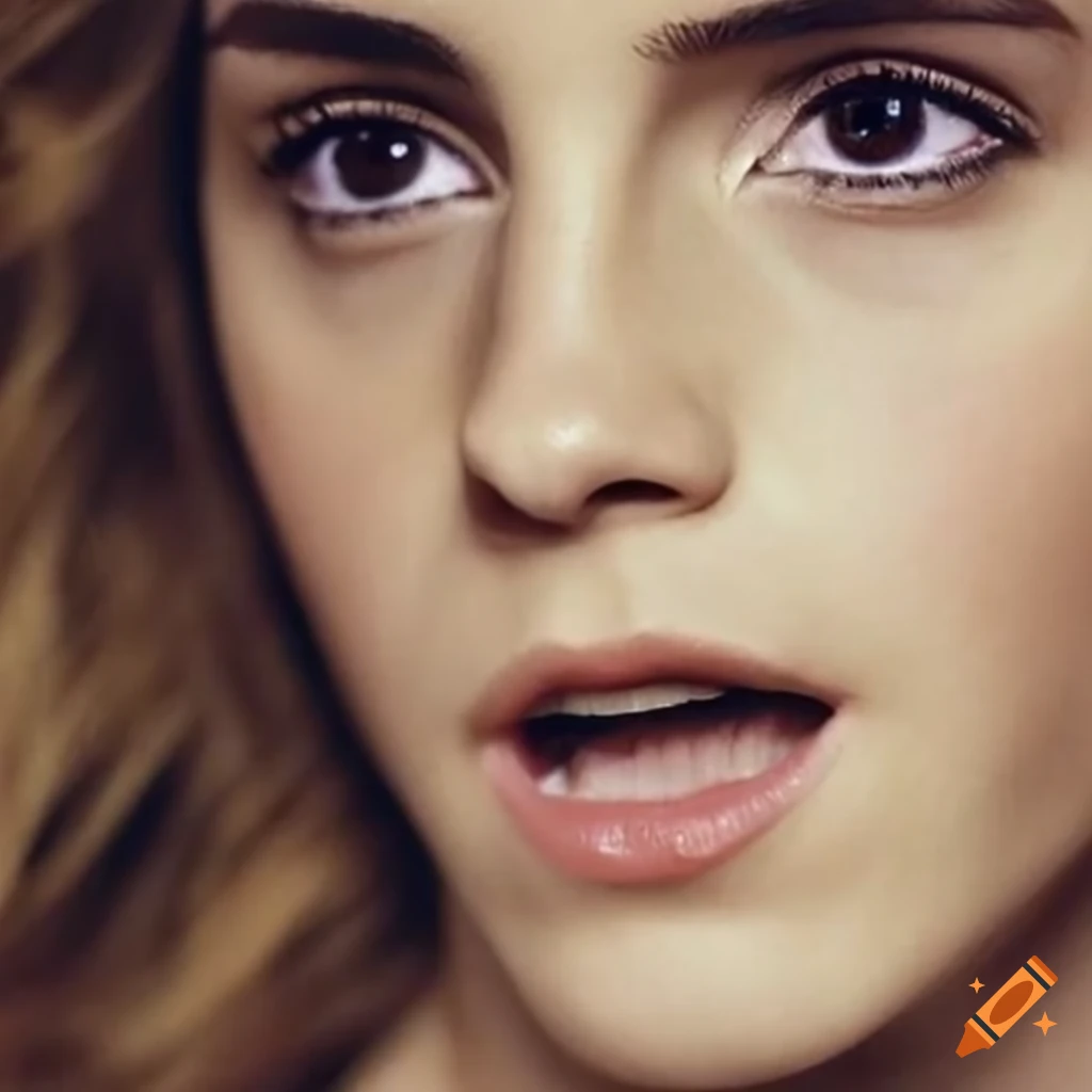 Close-up of Emma Watson's expressive face in stunning detail on Craiyon