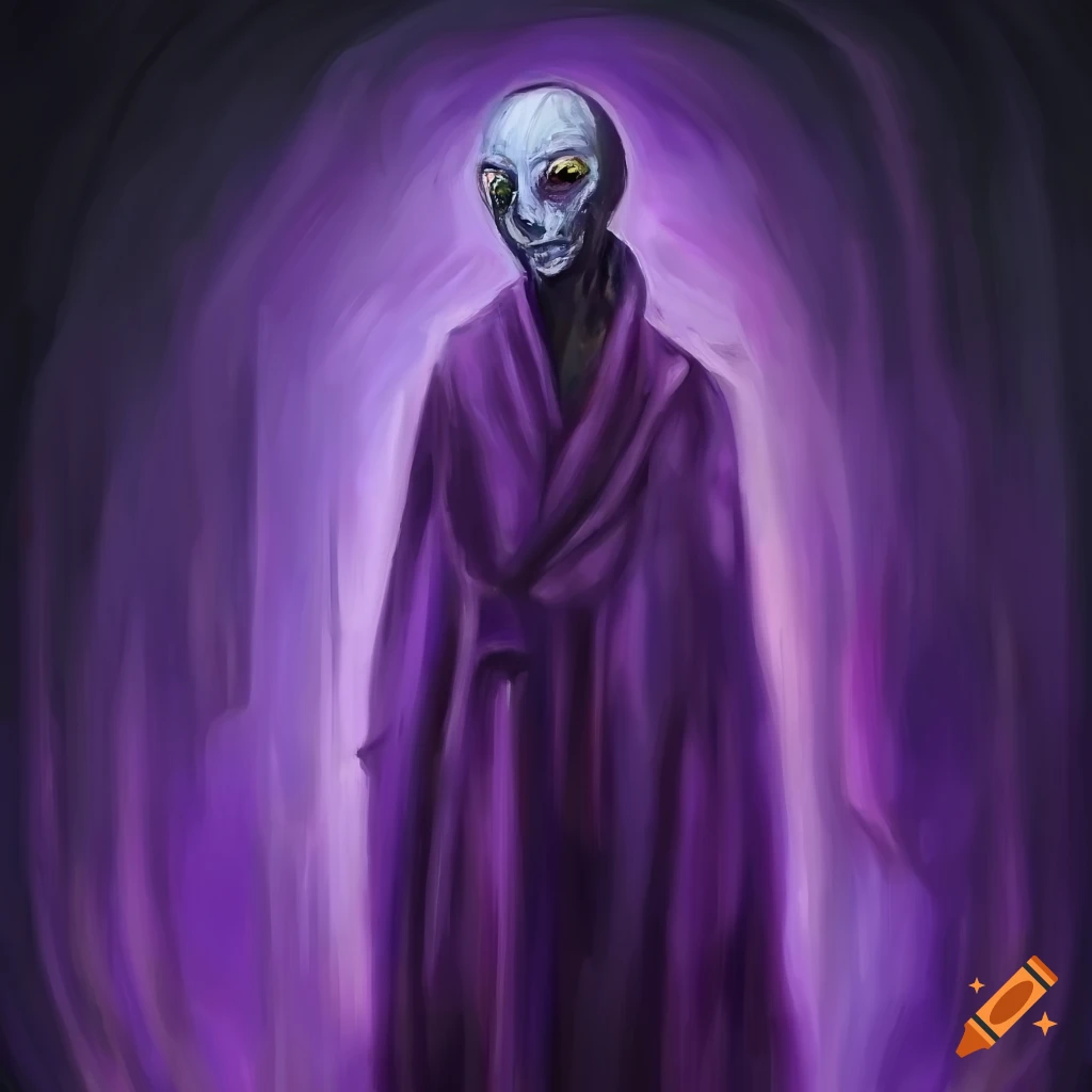 White skin alien man with purple eyes in a flowing purple robe in oil ...