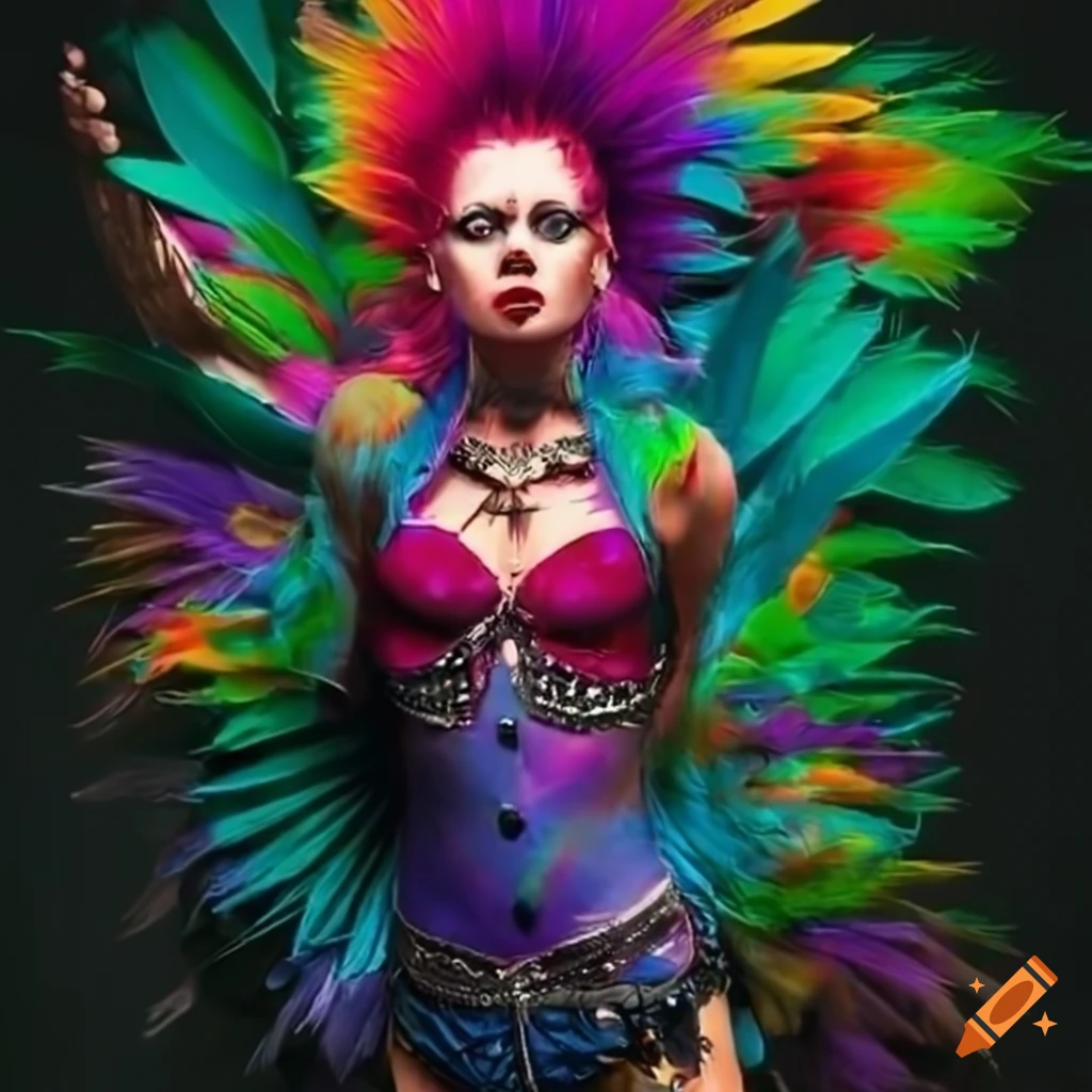 Parrot Punk Female Character in a vibrant and rebellious setting on Craiyon