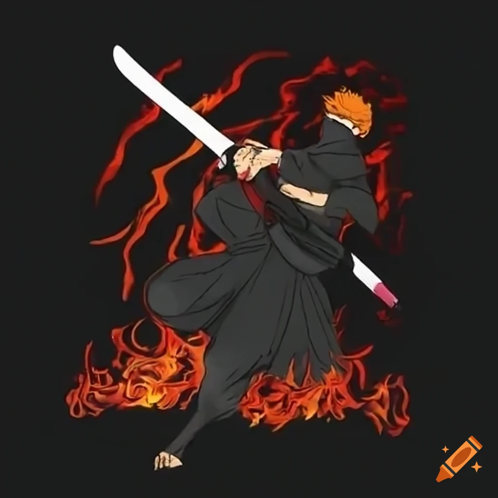 Powerful ninja with a flaming sword on a rooftop on Craiyon