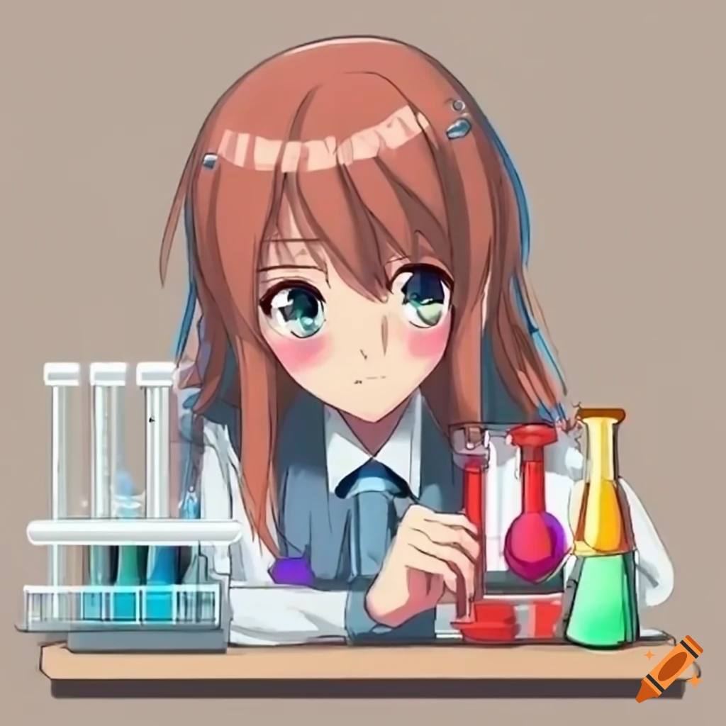 Anime student in a chemistry lab on Craiyon