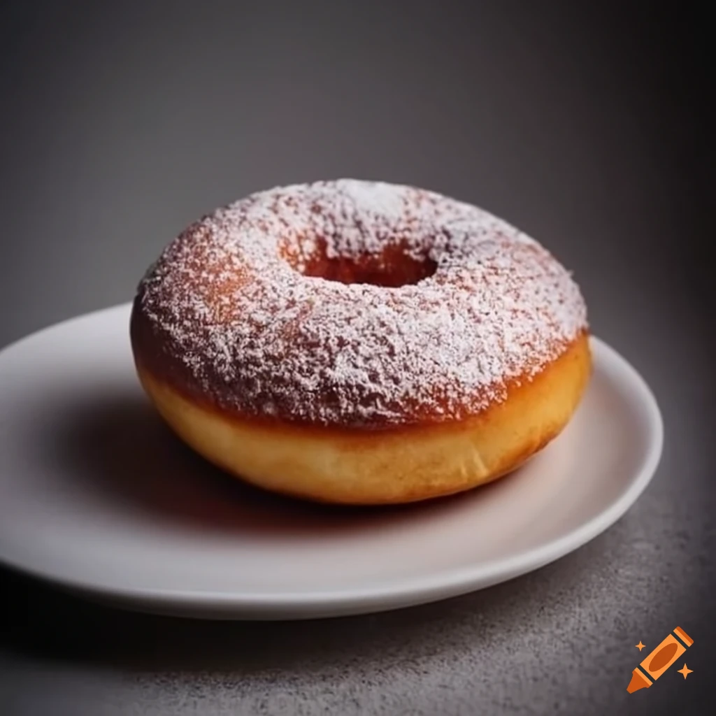 Powdered donut on a white plate on Craiyon