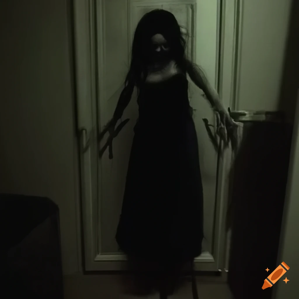 Creepy woman crawling into a room on Craiyon