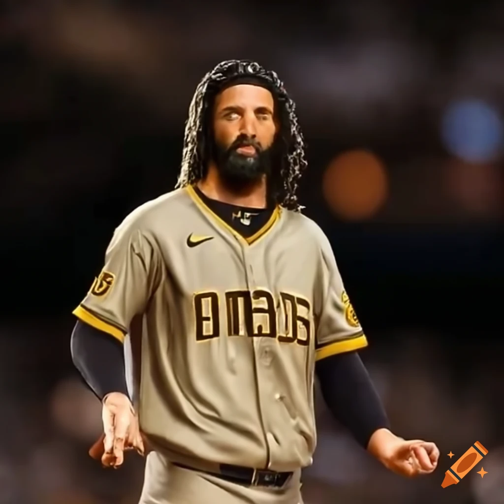 Jesus in a San Diego Padres jersey throwing the first pitch on Craiyon