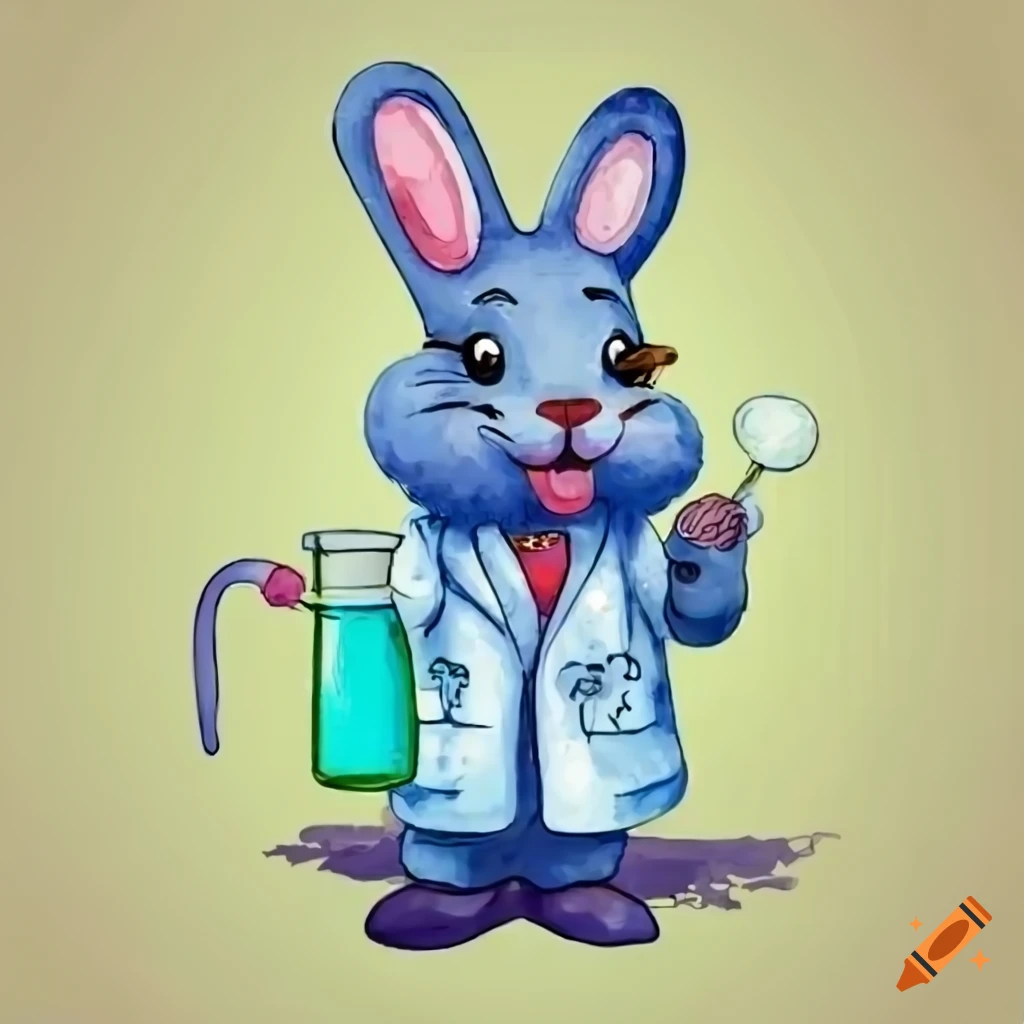 Cartoon bunny chemist in labcoat on Craiyon