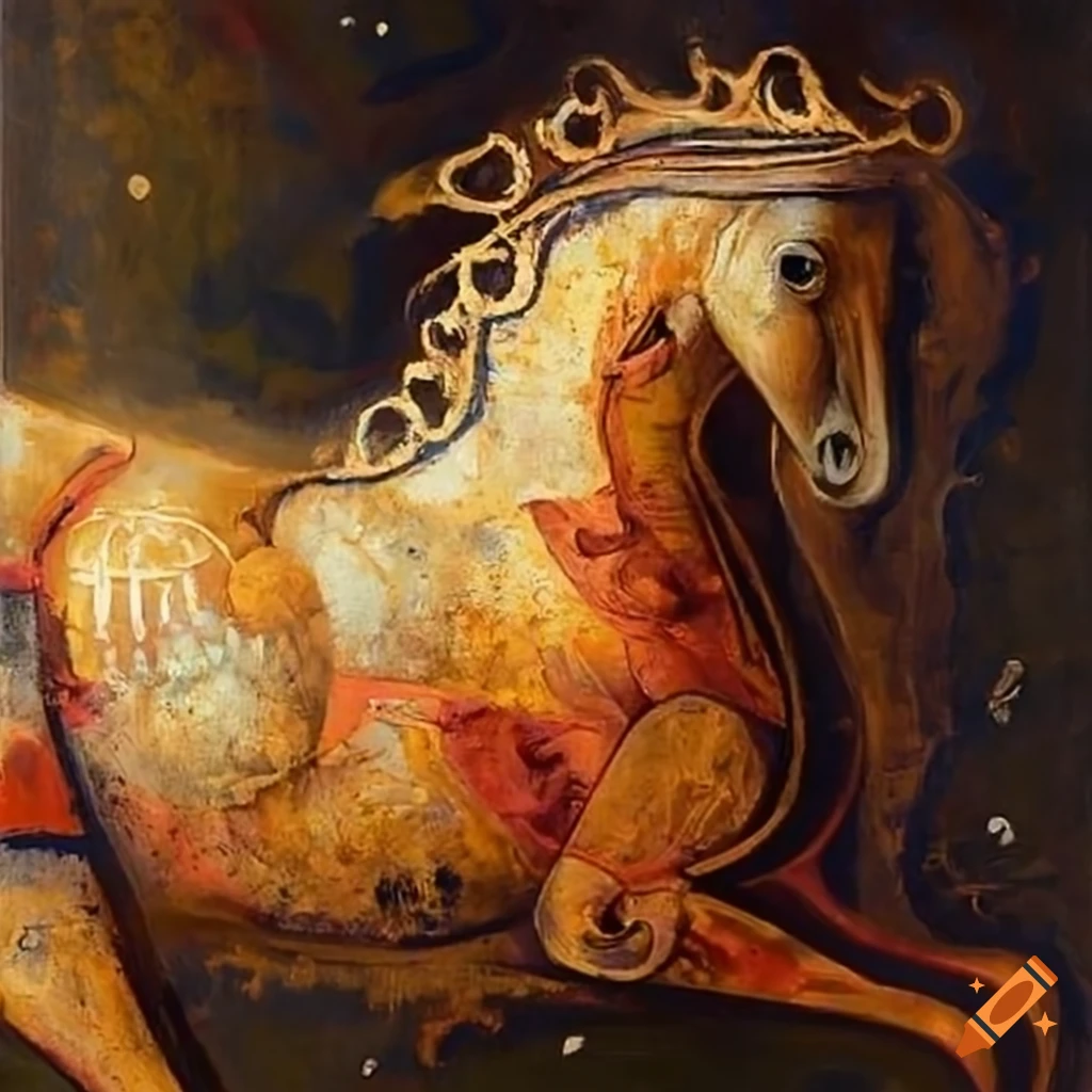 Abstract warhorse in a medieval painting on Craiyon