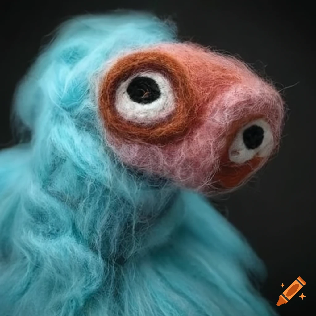 Creatures made of felted wool in intricate clothing on Craiyon