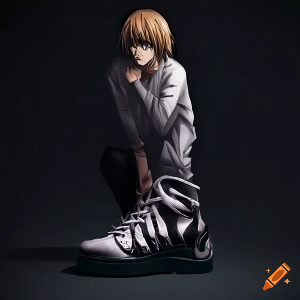 Light yagami wearing balenciaga shoes from death note on Craiyon