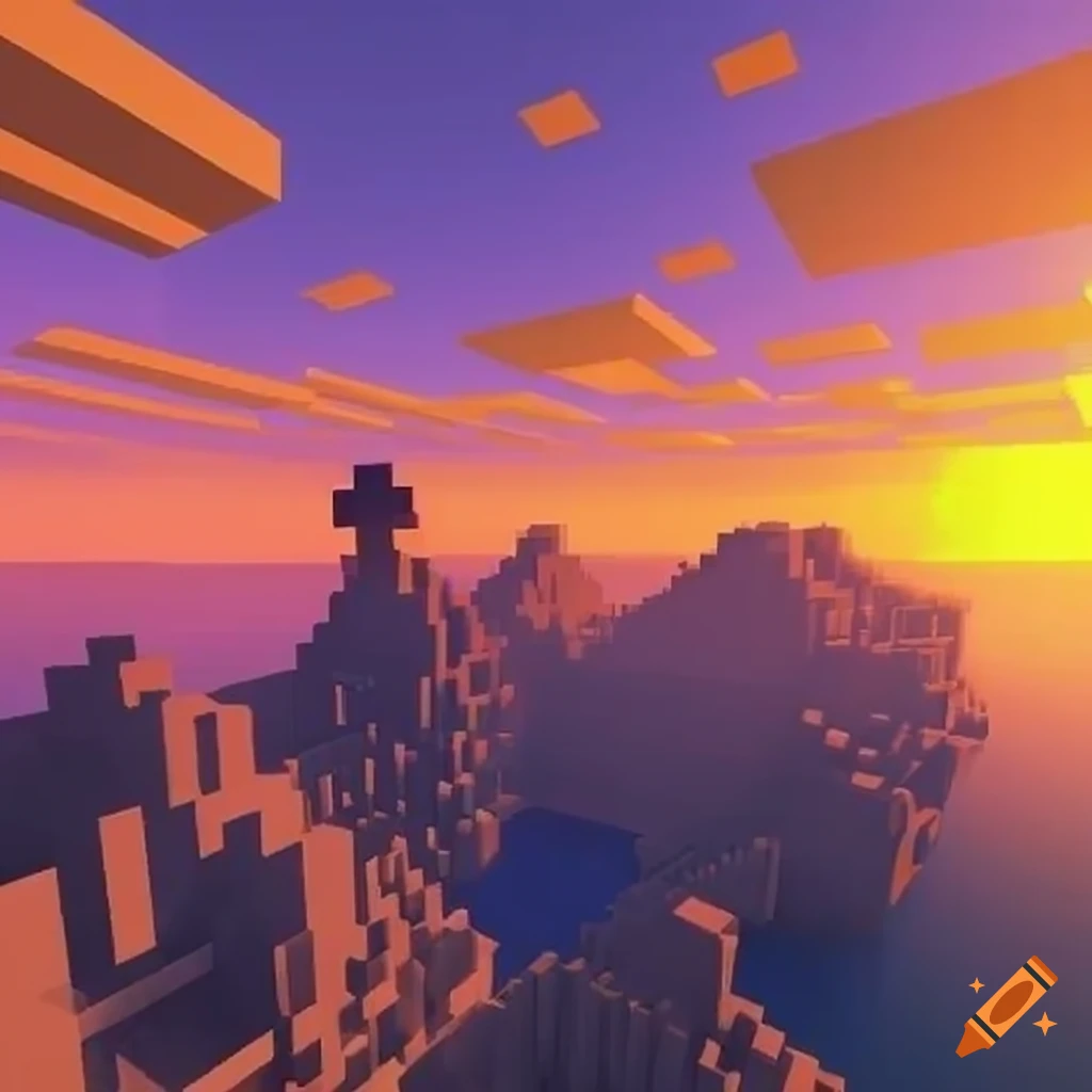 Detailed Minecraft sunset scene for server on Craiyon