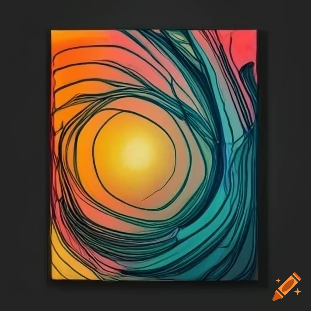 Abstract single line artwork of a garden hut under a hot sun on Craiyon