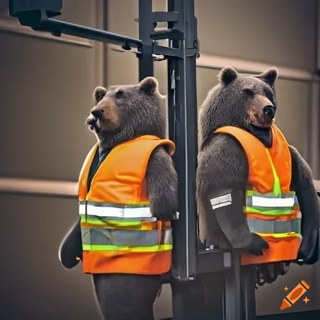 Bears in safety vests operating forklifts on Craiyon