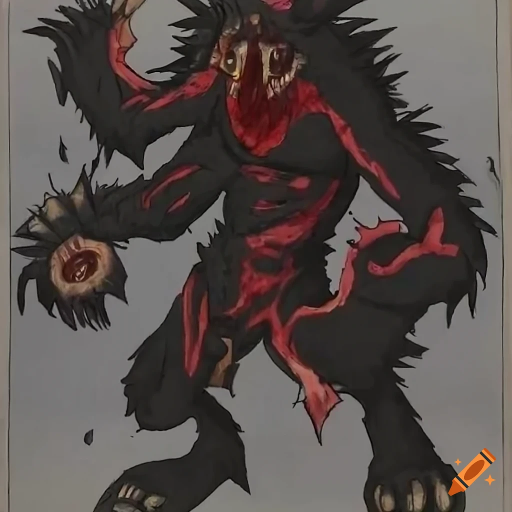 Chaotic and distorted monster with twisted limbs and gloomy skin on Craiyon