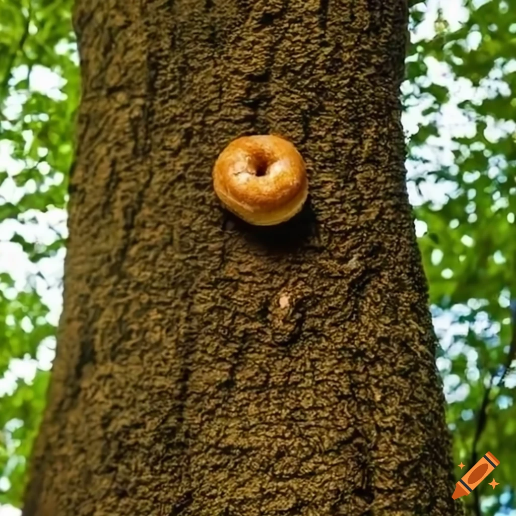 Tree with donuts growing in the forest on Craiyon