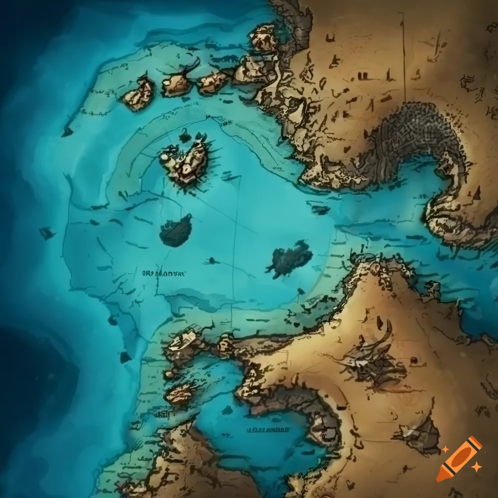 Atlas map for dnd featuring snowy mountains, lake, fertile lands, ocean ...