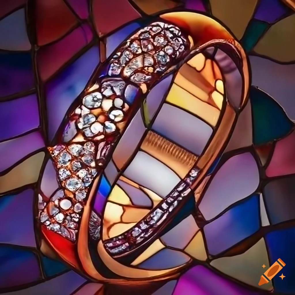 Intricate wedding ring design on stained glass window on Craiyon