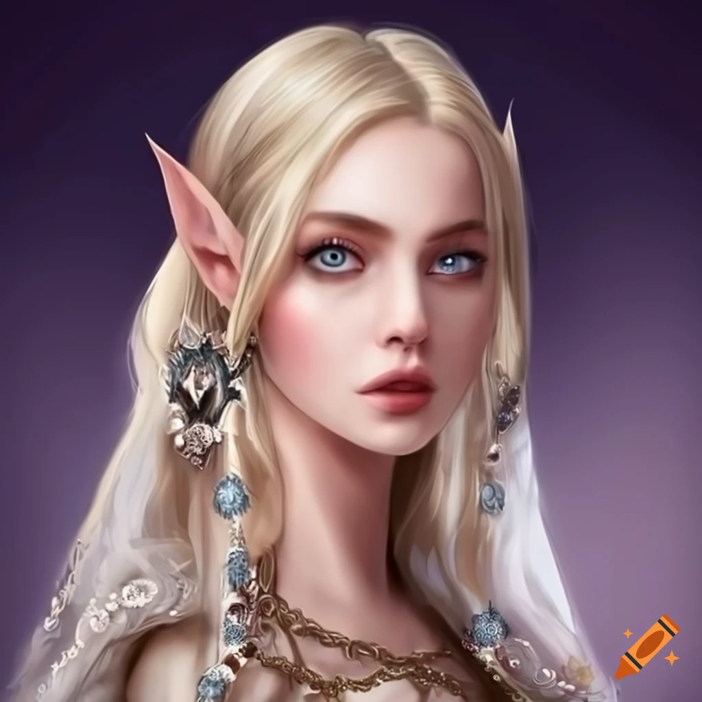 High elf noble girl with blonde hair in an elegant dress on Craiyon