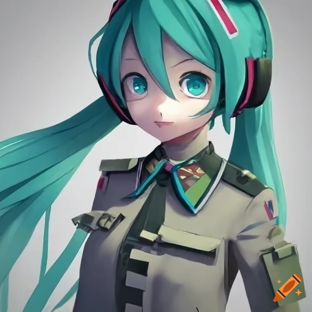 Hatsune miku in military uniform on Craiyon