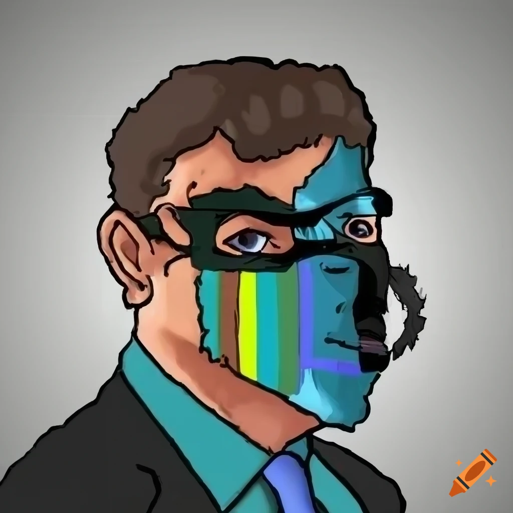 Man in suit with glasses under a mask, hand-drawn style on Craiyon