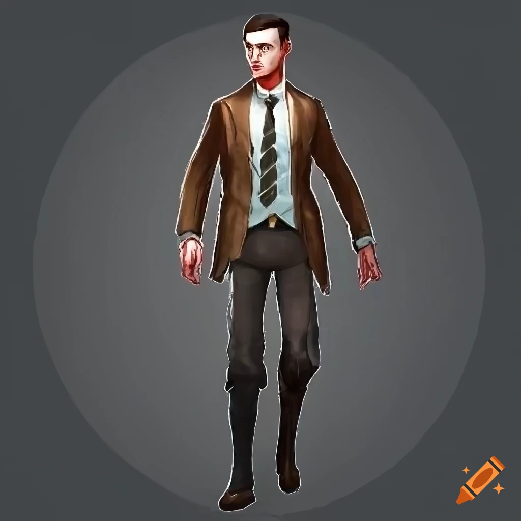 Male detective character concept art in ps1 style in t pose on Craiyon