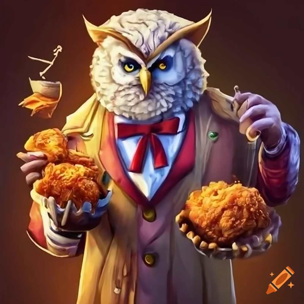 Creative art of owlkin character serving fried chicken in a World of ...