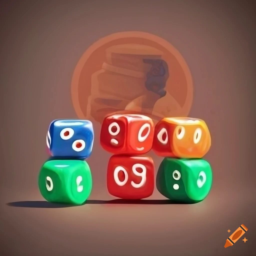 Game poster featuring plastic pots and dice with inca head symbols on ...