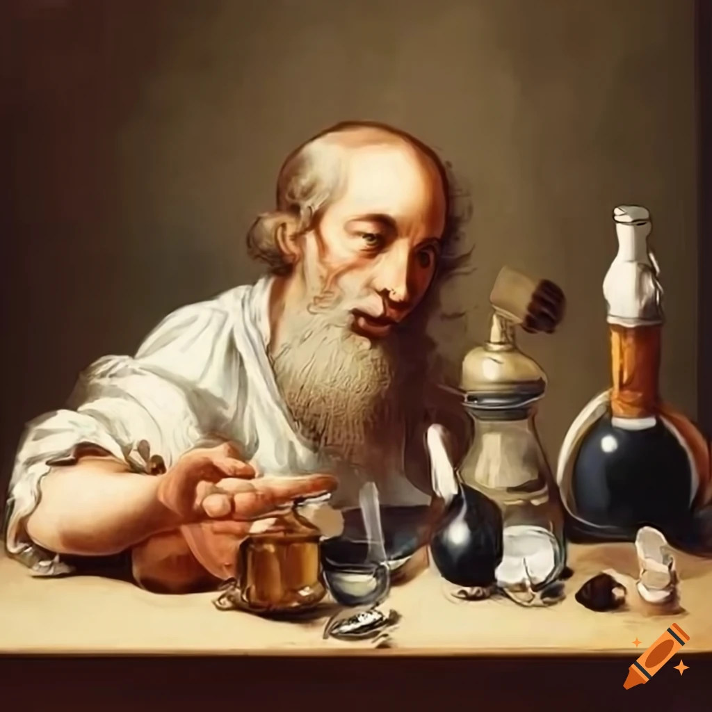 Alchemist discovering new compounds in a renaissance-style laboratory ...